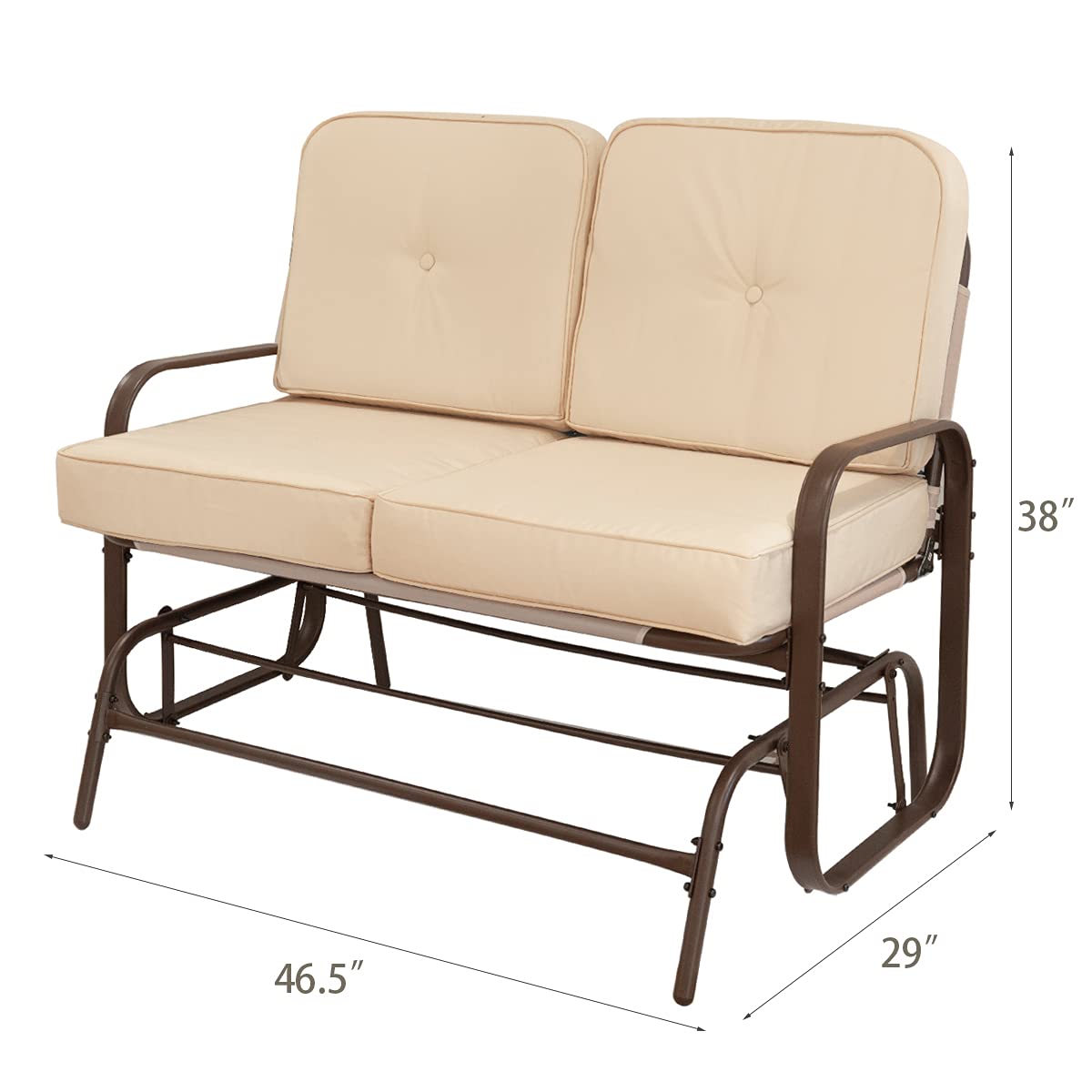 Barton 2-Person Rocking Love Seats Glider Swing Bench/Rocker for Patio, Yard with Soft Cushion, Beige