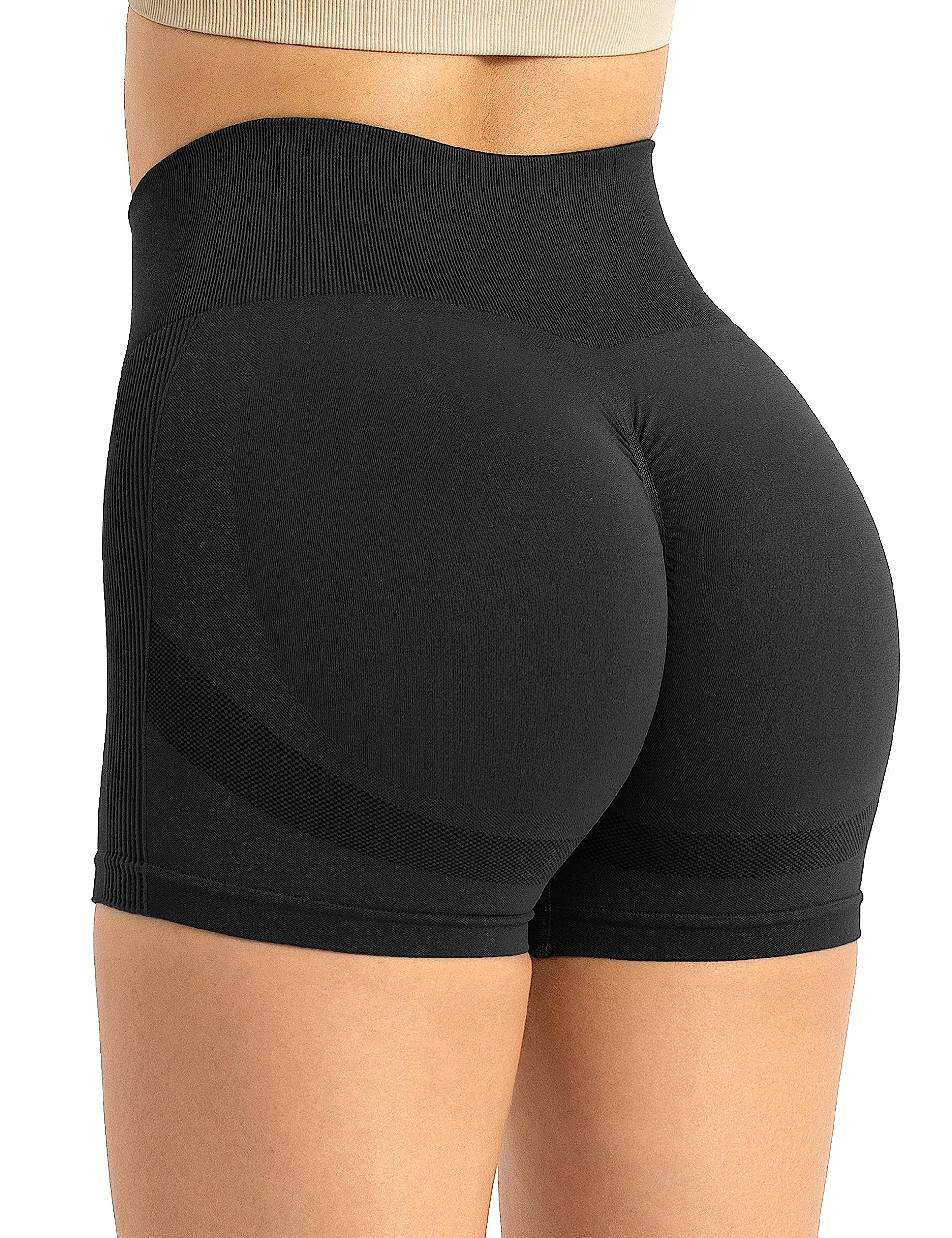 A AGROSTE High Waist Workout Shorts for Women Seamless Scrunch Butt Lifting Short Gym Smile Contour Cycling Biker Shorts A-Black