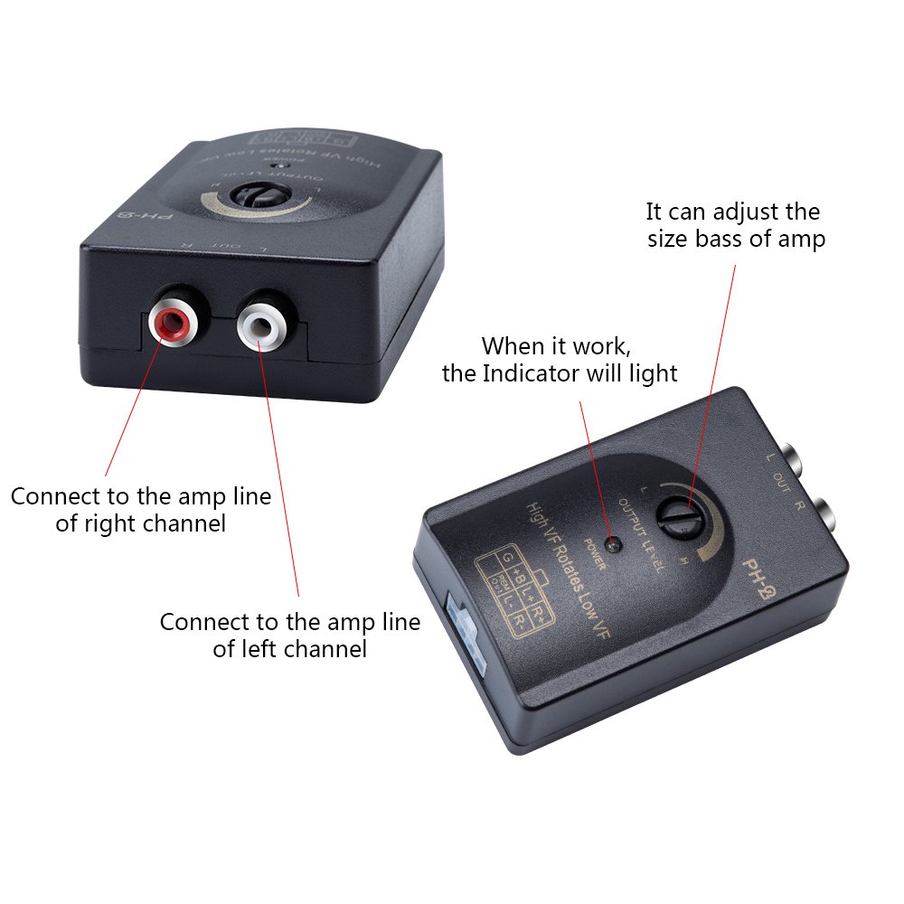 Mr. Ho Auto Car RCA High to Low 2-Channel Line Output Converter with Adjustable Subwoofer Level for Car Amplifier – Black