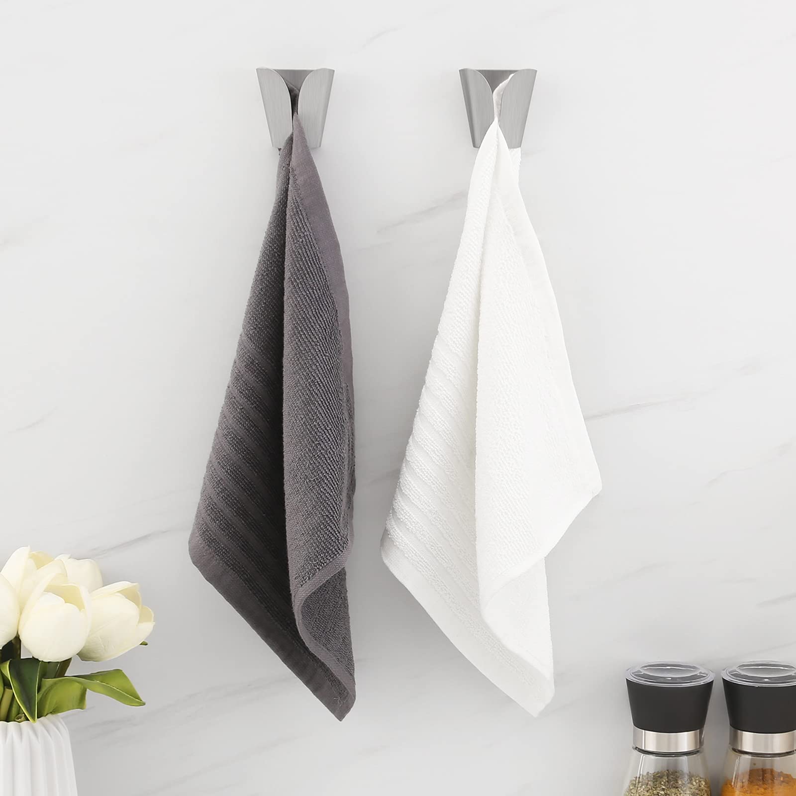 KES Kitchen Towel Hooks Self Adhesive Dish Towel Holder Hand Towel Hook Hanger Rustproof Stainless Steel Brushed Finish 2 Pack, AH7201-2-P2