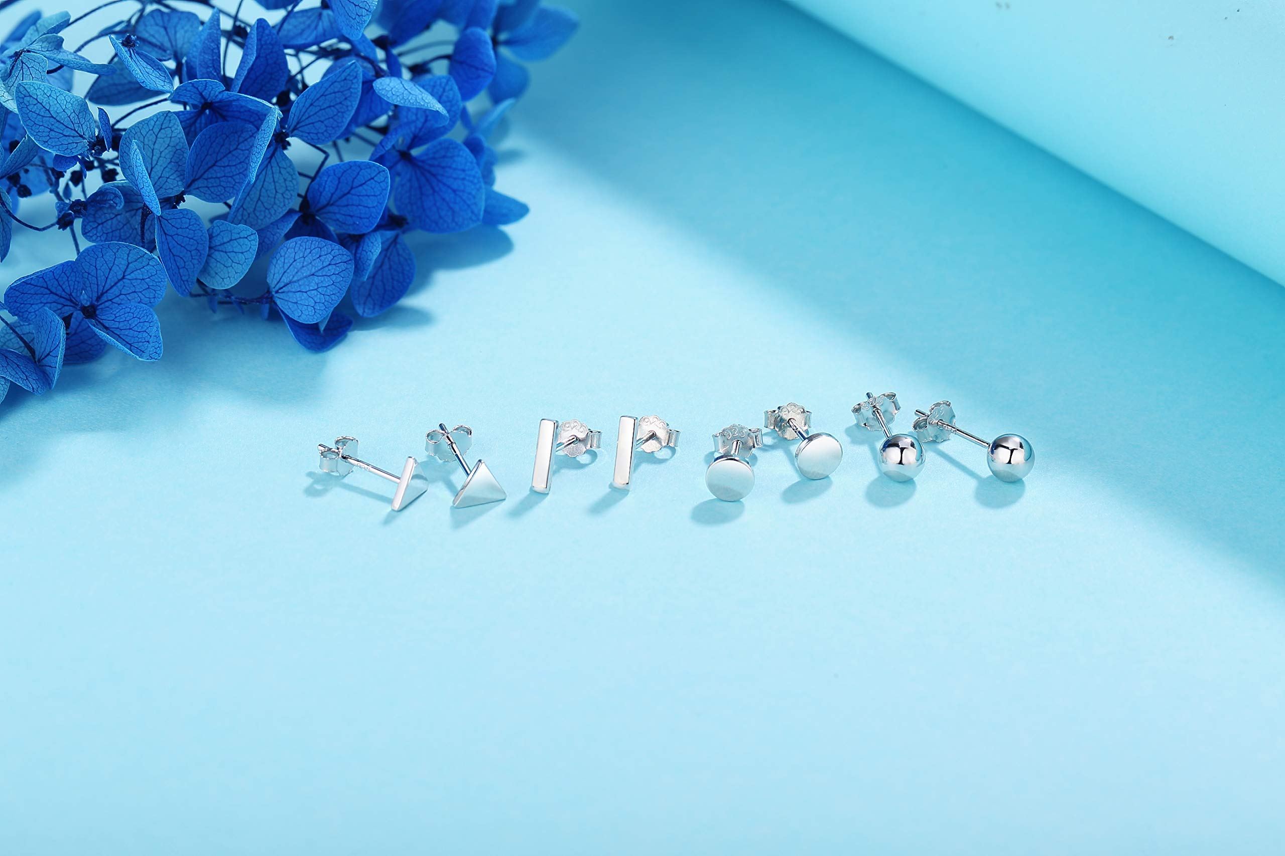 925 Sterling Silver Stud Earrings for Women Men|Hypoallergenic Earrings Stud|4 Pairs of White Gold Plated Sterling Silver Stud Earrings Set for Women