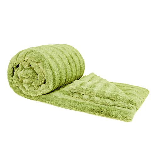 Home Soft Things Derby Double Sided Faux Fur Throw Blanket, Citron, 50'' x 60'', Super Soft Comfy Fluffy Plush Bed Couch Cover for All Year Round Accent Home Decoration