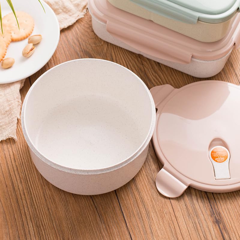 AI LOVE PEACE Microwave Instant Ramen Lunch Bowl Wheat Straw with Steam Release Vent Airtight Clip Lock Container,Microwave Safe ramen bowl with chopsticks for Working Adults, and Families