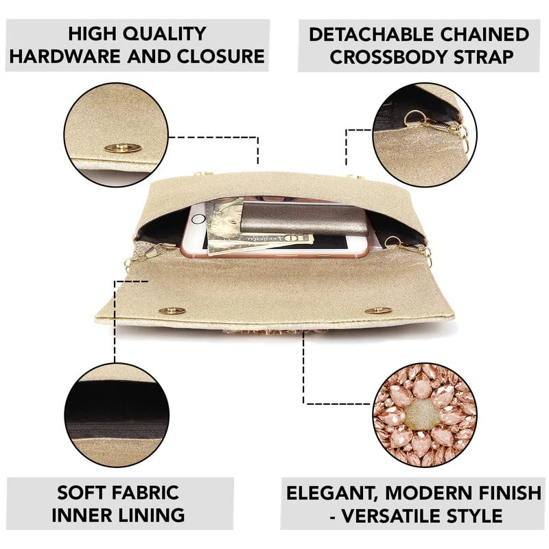 Aheli Clutch Women's Purse Bridal Bag for Casual Detachable Strap Evening Sling Bag Rose Gold Gift for Women