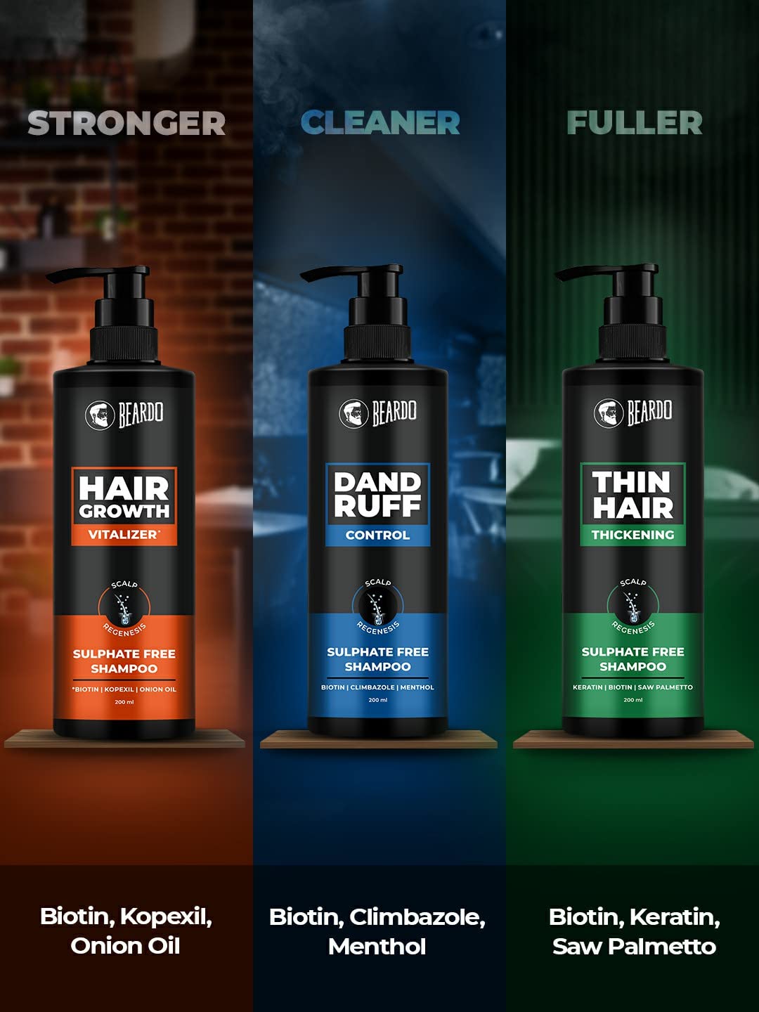 BEARDO Dandruff Control Sulphate Free Shampoo for Men 200 ml | Anti Dandruff Shampoo | Biotin | Climbazole | Menthol | Shampoo for Oily Hair | Reduce Dandruff | Itchy Scalp Treatment - 7 Fl Oz