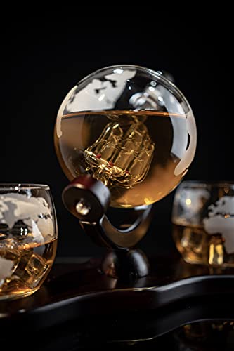 Gifts for Dad, Men Whiskey & Wine Decanter Globe World Set with Globe Glasses Anniversary Birthday House Warming for Liquor Scotch Bourbon Vodka, Gift for Him Husband, Gifts For Men Globe - 850ml
