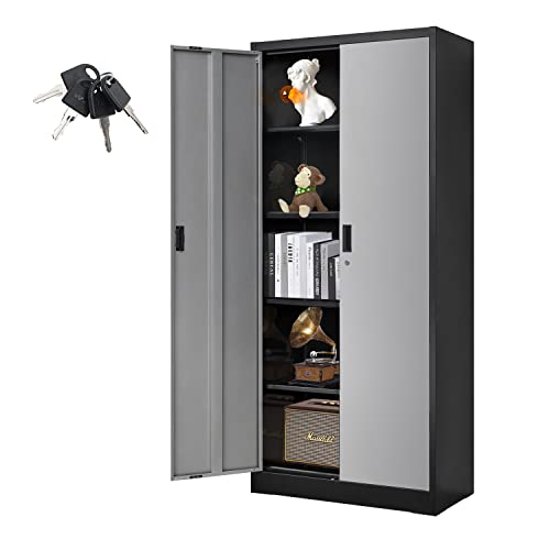 YEEZER Metal Garage Storage Cabinet - 71" Steel Lockable File Cabinet with 2 Doors and 4 Adjustable Shelves. Locking Cabinet for Home, Office, Garage, Gym, School