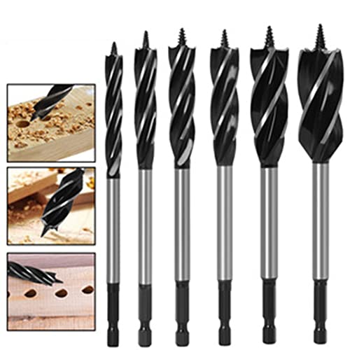 Baorder 6Pcs Auger Drill Bits,High-Carbon Steel Four Slot Wood Drill Bit Set for DIY Woodworking Hole Opening Drilling Tools (14mm, 16mm, 18mm, 20mm, 22mm, 25mm)