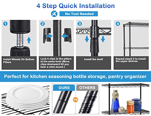 Metal Shelving, 4 Tier Wire Shelving Unit, Adjustable Strong Steel Storage Shelf, Metal Shelves, Kitchen Storage Rack, Pantry Standing Shelves for Laundry Storage 750Lbs Capacity,18" L x 12" W x 44" H