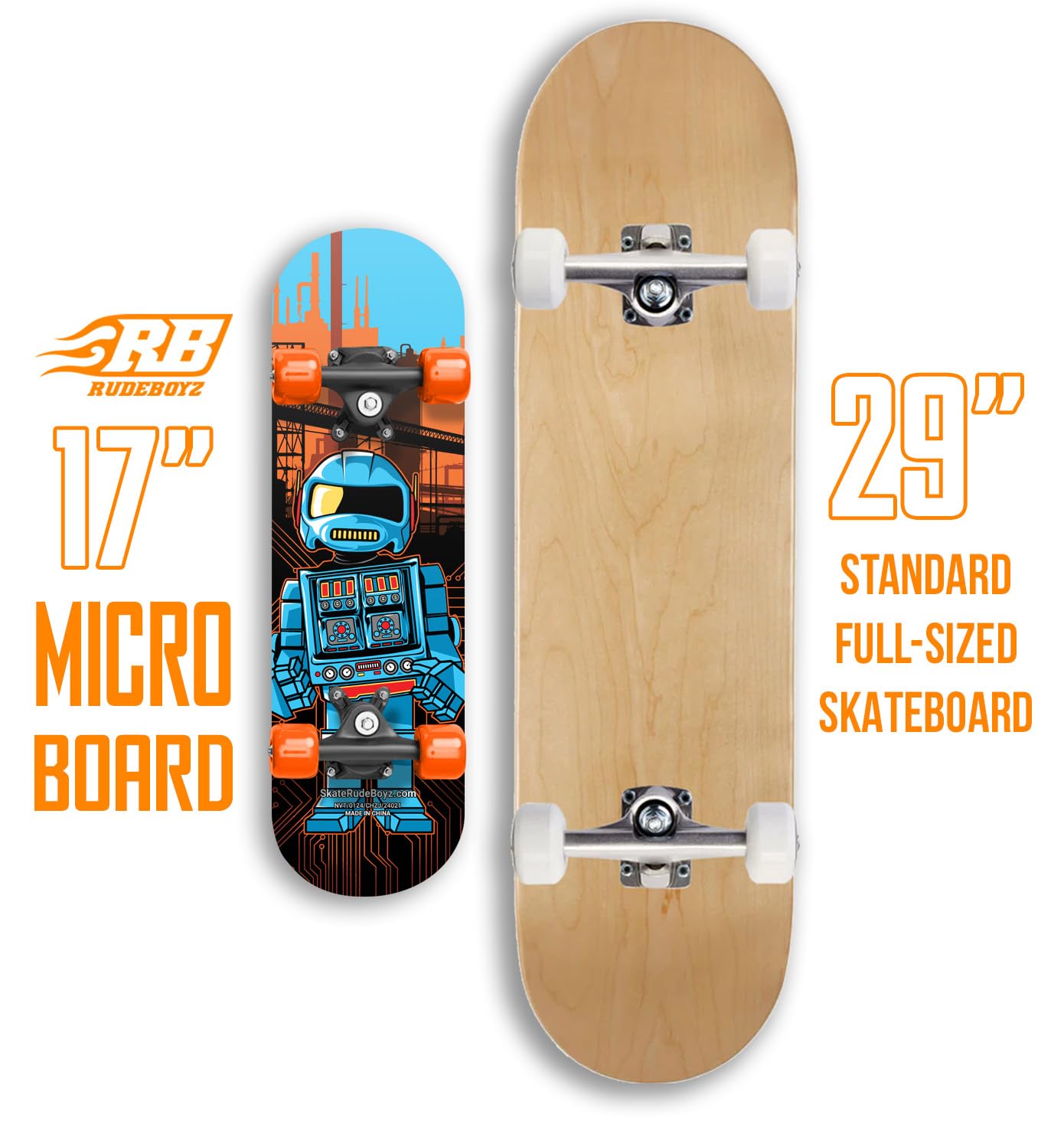 Rude Boyz 17" Micro Complete Skateboard | Maple Wood | ABEC 7 Bearings | Double Kick Concave Deck | Kids Skateboard, Ideal Toddler Cruiser Skateboard Ages 2-5