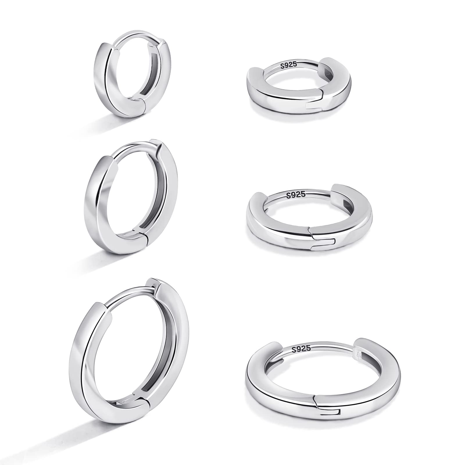 Gold Hoop Earrings Sets Women - 3 Pairs Sterling Silver Small Huggie Cartilage Hoops Hypoallergenic Jewelry for Woman, Mini Thin Surgical Fashion Set for Sensitive Ear (Silver)