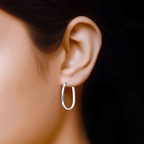 925 Sterling Silver Square Hoop Earrings for Women | Lightweight Rectangular Hoop Earrings for Gifts | Size 30mm