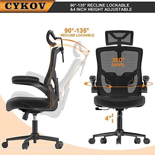 π―πΆπ΄π¬ πΆπππ°πͺπ¬ πͺπ―π¨π°πΉ, Ergonomic Mesh Desk Chair, High Back Computer Chair- Adjustable Headrest with Flip-Up Arms, Lumbar Support, Swivel Executive Task Chair (Modern, Black)