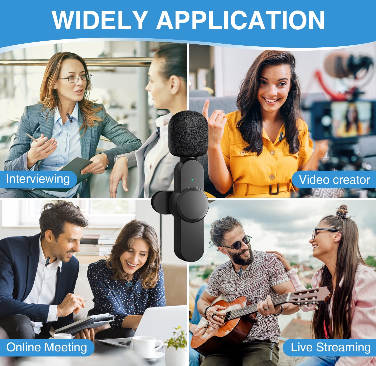AIKELA 2 Pack Wireless Lavalier Lapel Microphone for iPhone,iPad-Cordless Double Mics Plug-Play 2.4G Ultra Low Delay Built-in Noise Reduction Chip 7H Long Working Time for Two-Person Creator, 65ft