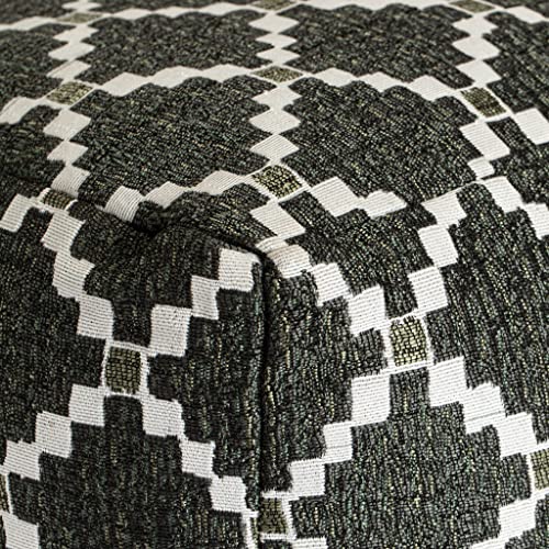 Anji Mountain Square Outdoor Pouf, Deschutes Green, 18" x 18" x 18",Green/Ivory