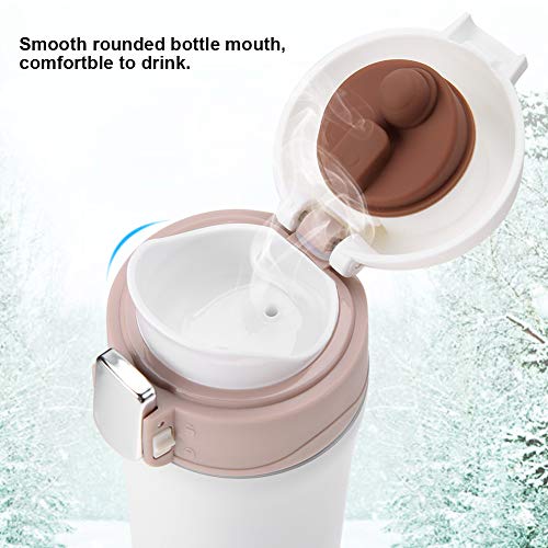 Vacuum Insulated Water Bottle Stainless Steel Leak Proof Flip Cap Travel Mug Coffee Tea Cup Outdoor Sports Camping 350ml(White)