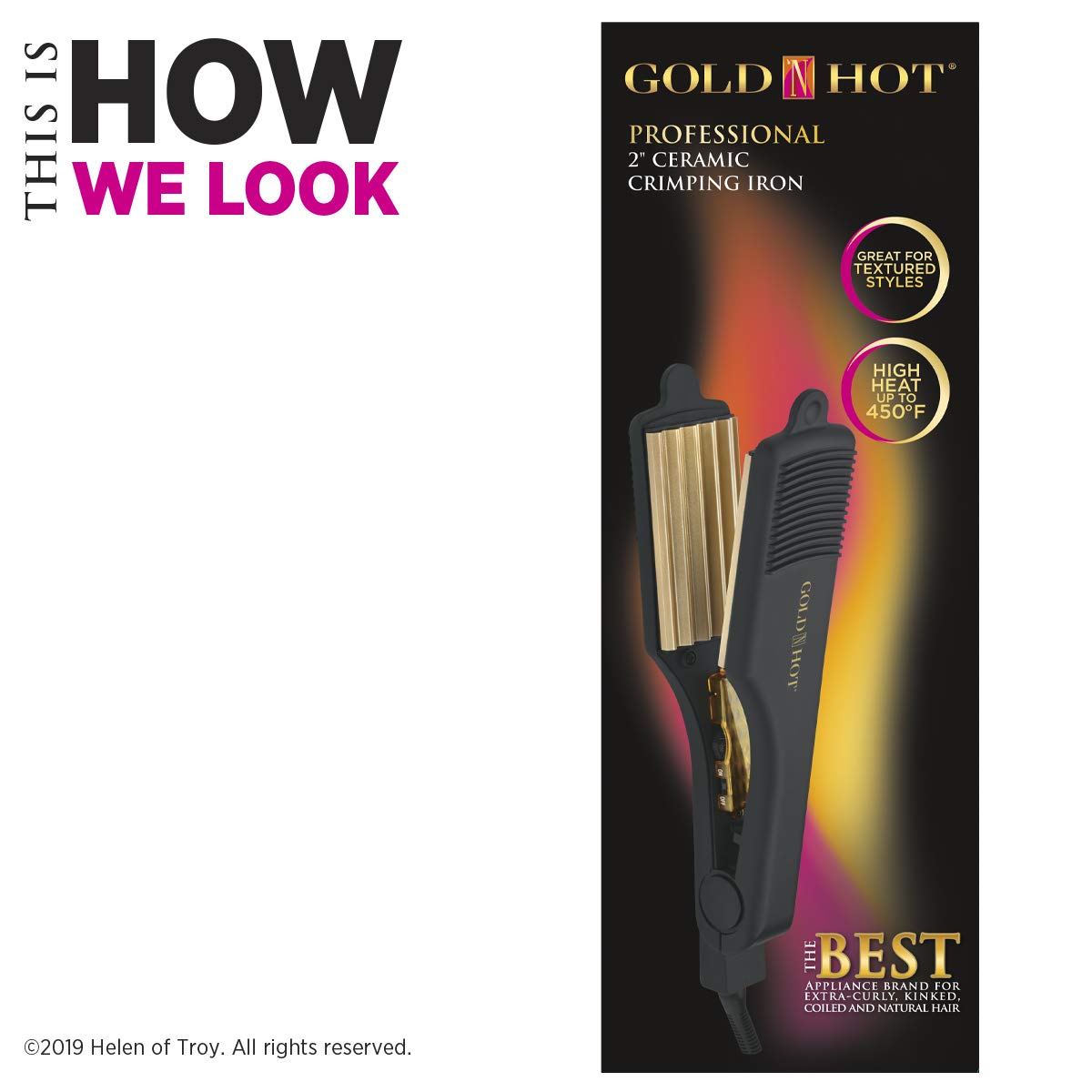 Gold N Hot Professional Ceramic 2β Hair Crimper Iron, 2 Inch (Pack of 1)