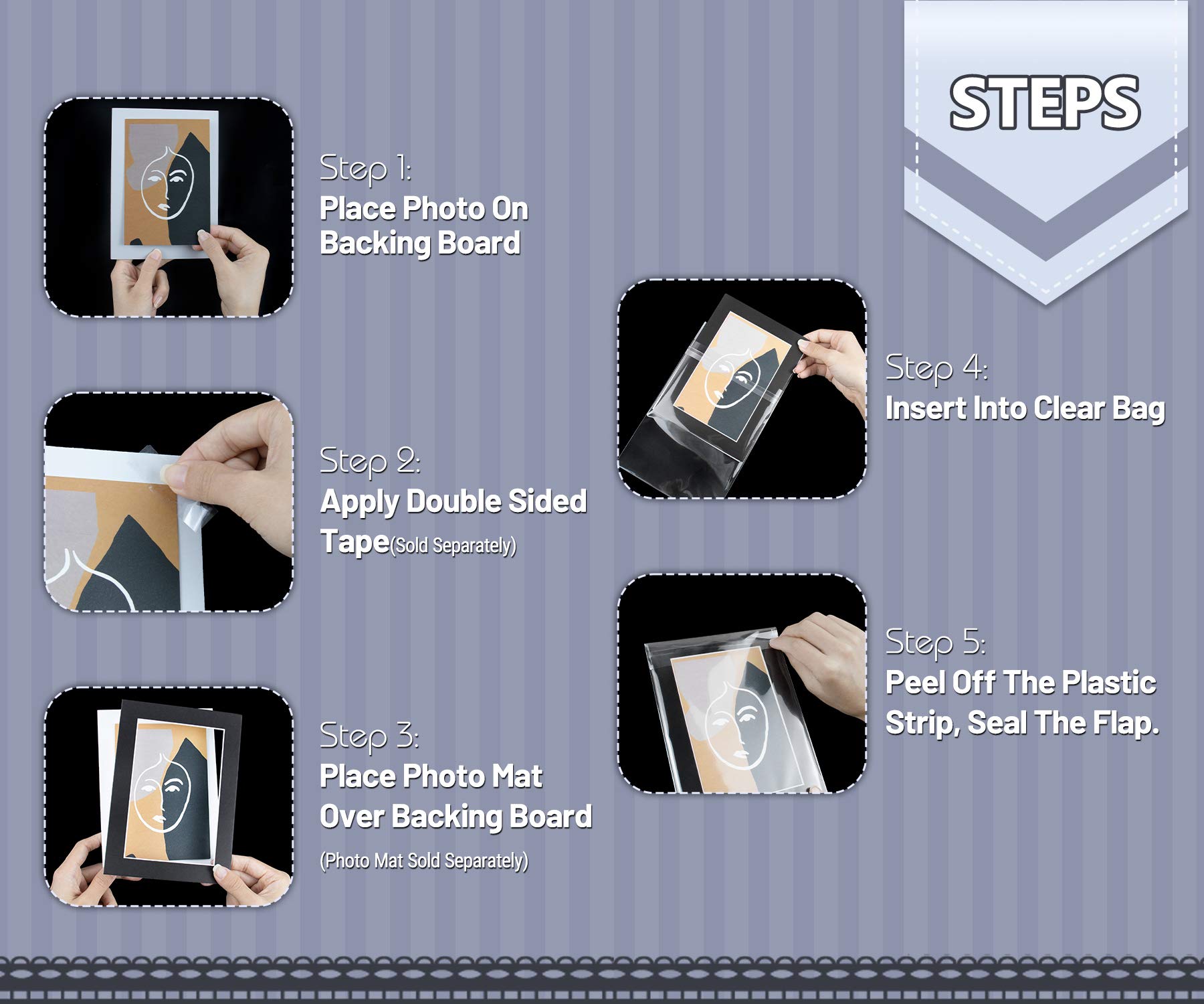 Golden State Art, 100 5 1/4 X 7 1/8 Clear Bags for 5x7 Photo Mats
