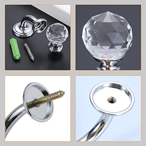 Mgoodoo 5pcs Crystal Hooks, 2.87x1.46inch Round Crystal Wall Coat Hat Hanger Holder Wall Mounted Curtain Holdbacks Tassel Towel Hanger(Sliver)