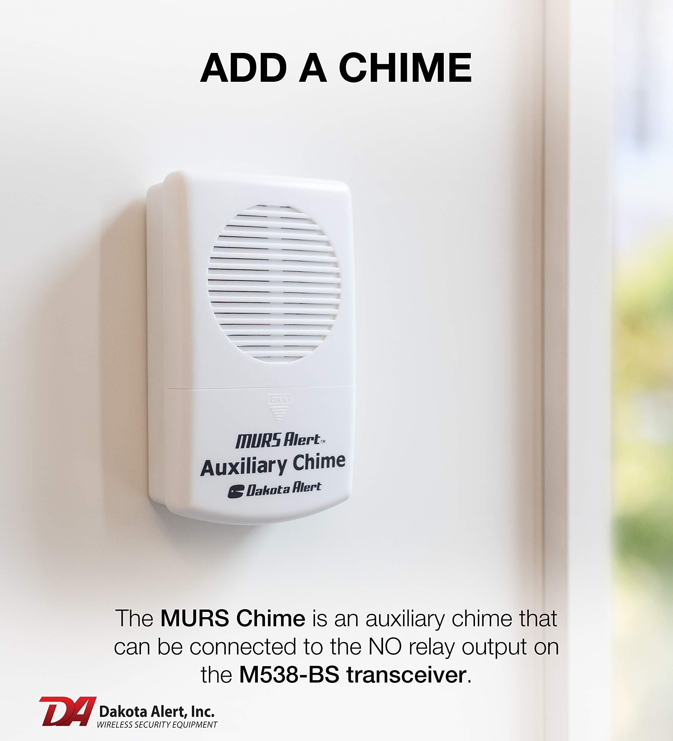 Dakota Alert MURS Auxiliary Chime - Battery-Operated Wired Ringer Alarm for M538-BS MURS Base Station, Murs Chime Alert