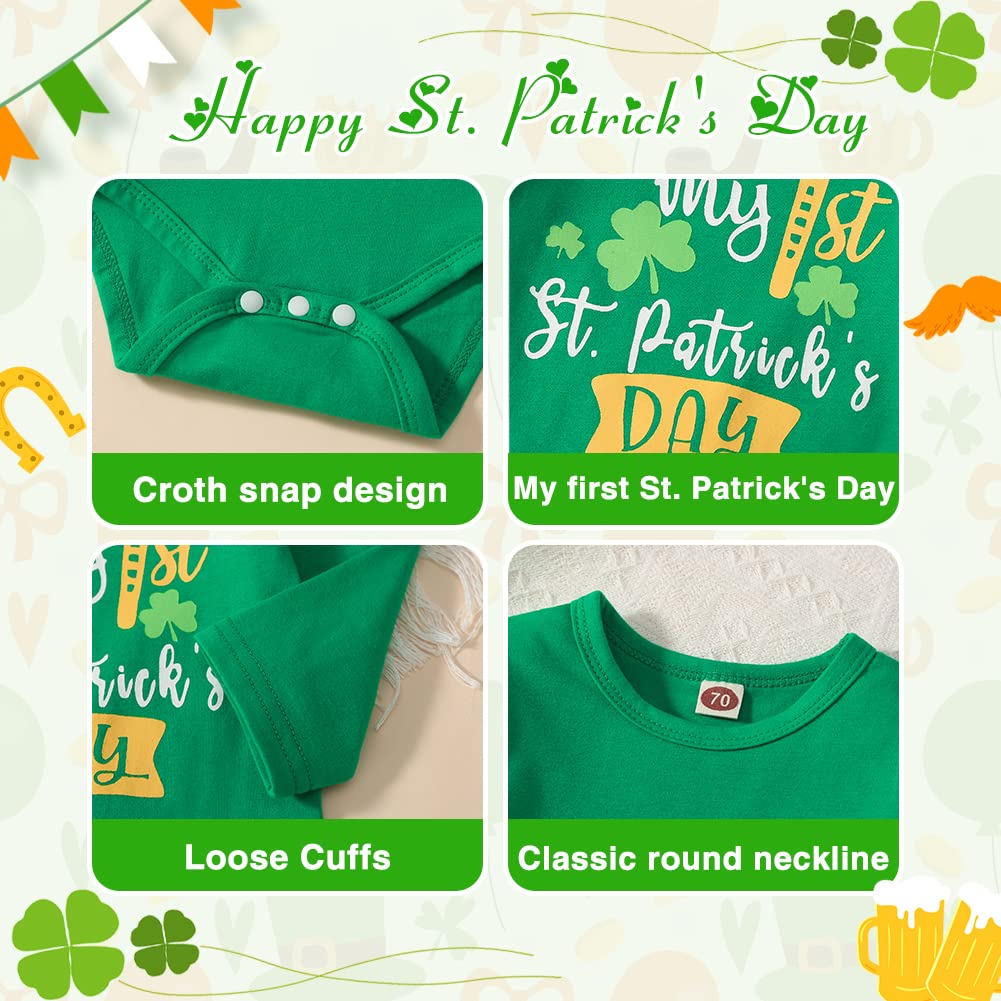 AIKSIWAI Newborn Baby Girl St. Patrick/Easter Day Outfit Print Romper Tops Bell Bottom Pants Headband 3Pcs Clothes Set