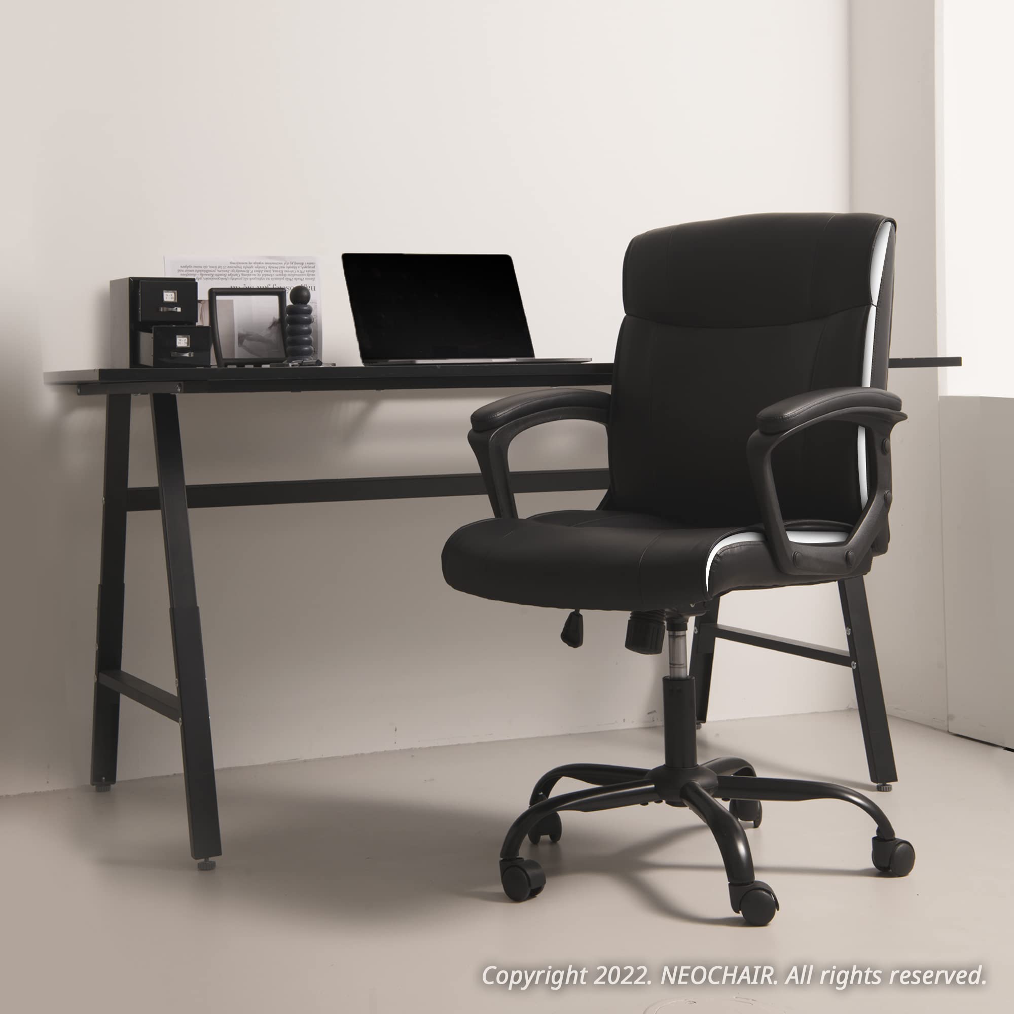 NEO CHAIR Ergonomic Office Chair Desk Chair Mid Back Executive PU Leather Adjustable Computer Desk Gaming Chair Comfortable Padded Arm Lumbar Support Rolling Swivel with Wheels (Black)