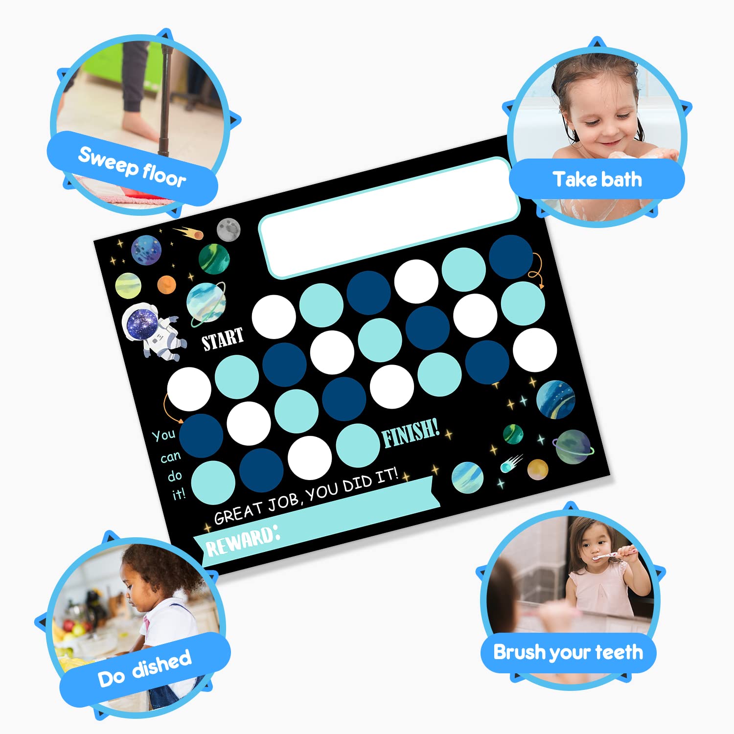 Astronaut Chore Chart for Kids,Magnetic Reward Chart for Kids Behavior, Good Responsibility Chart, Chore Chart for One Child - 8 x 10 inch
