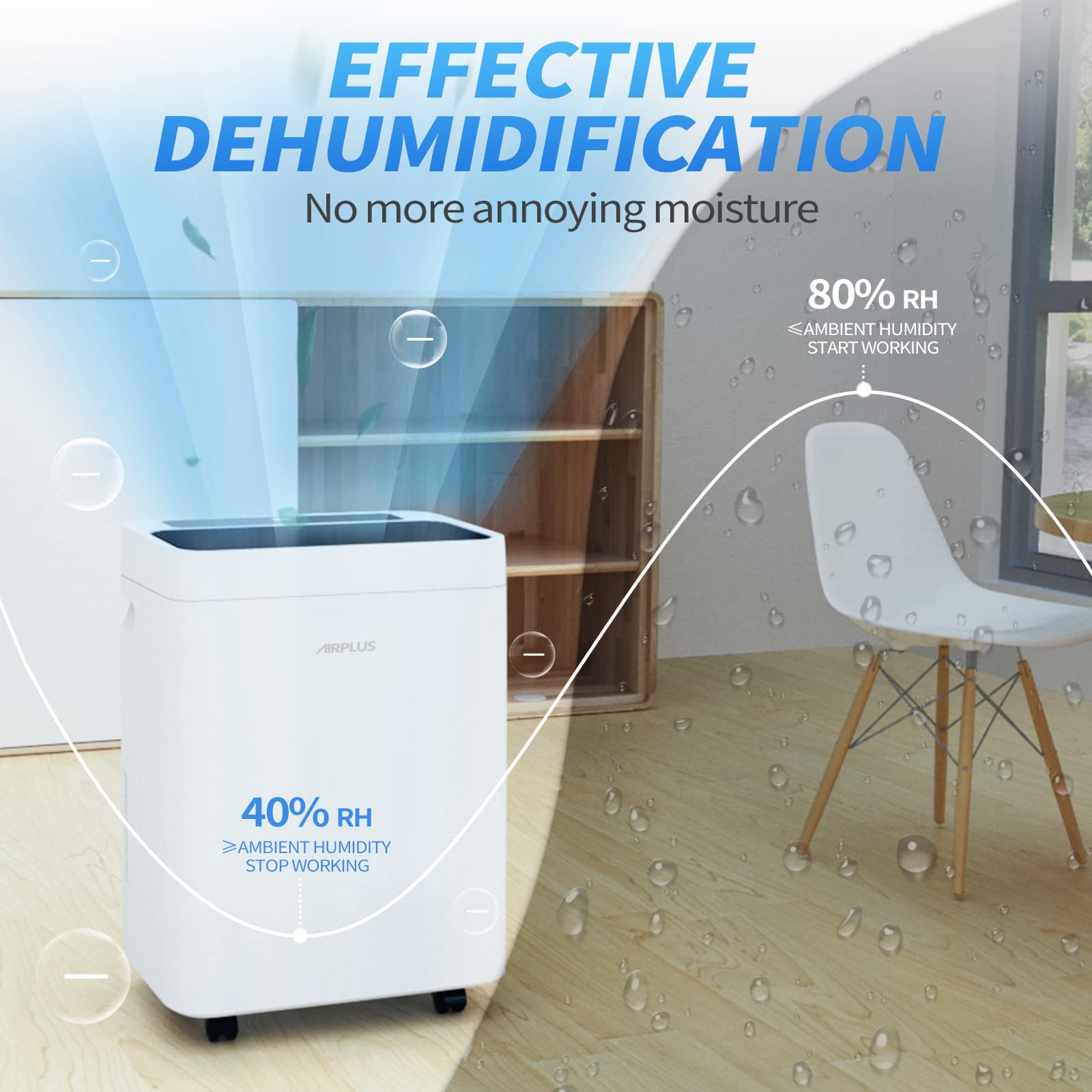 AIRPLUS 4500 Sq. Ft Dehumidifier for Basement with Drain Hose, 70 Pints Dehumidifier for Home
