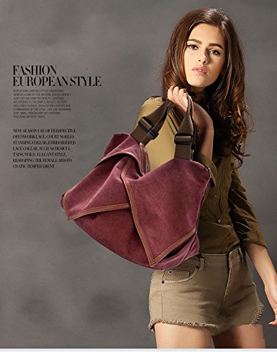 Canvas Sling Purses Large Shoulder Bags for Women with Multi Pockets for Hiking Picnic Travel Handbag (Retro Red)