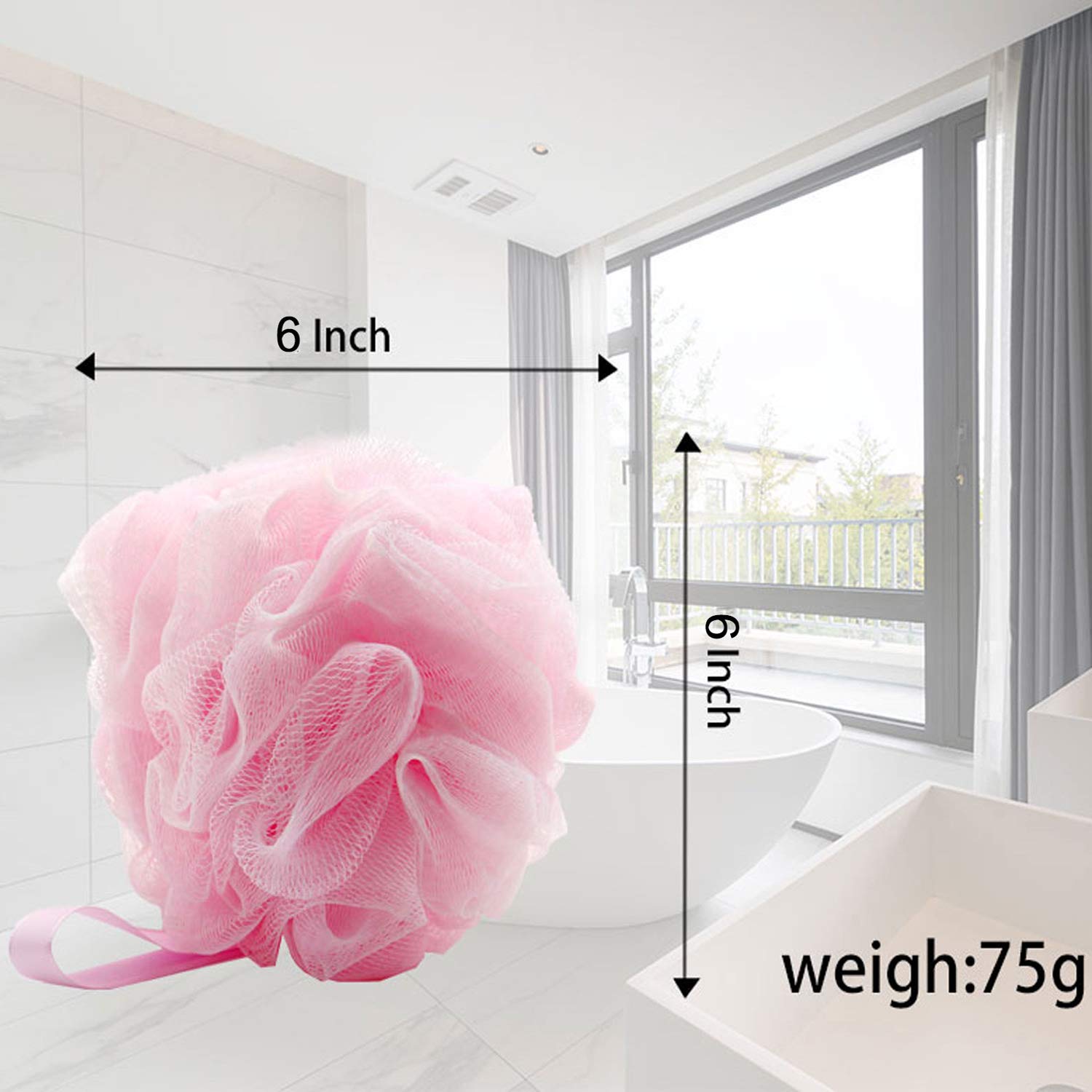 5 Pack Bath Sponge Shower Loofahs Poufs Large Soft Body Scrubber Exfoliating for Silky Skin Mesh Poufs for Men and Women 65g/Pcs (Pink Large)