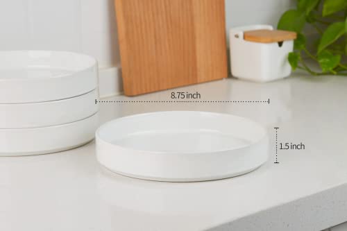 famiware Nebula Pasta Bowls for 4, 8.75" Salad Bowl Sets, Large Wide Bowls for Serving Dinner, White