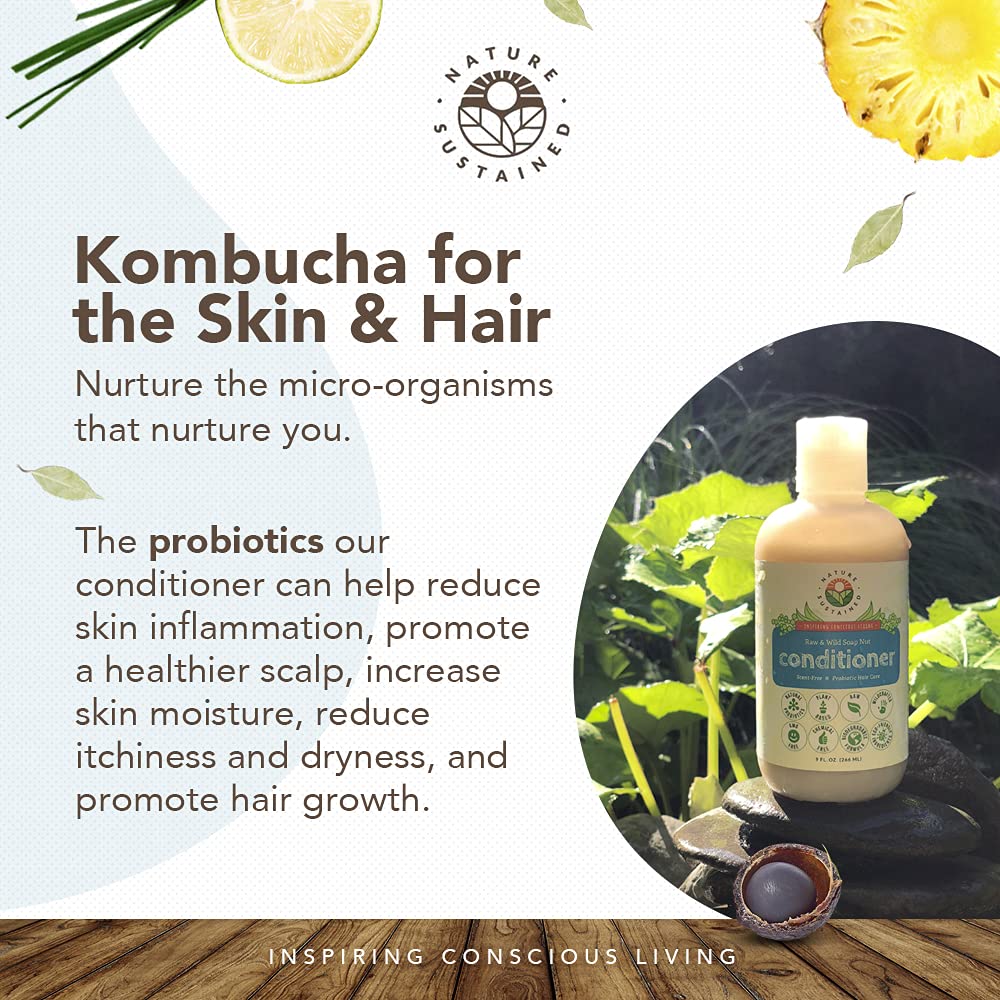 Nature Sustained Hydrating Natural Conditioner - Lemongrass Moisturizing Organic Sulfate Free Conditioner - Raw Wildcrafted Probiotic Hypoallergenic Cleansing Conditioning Wash for All Hair - 9 Oz