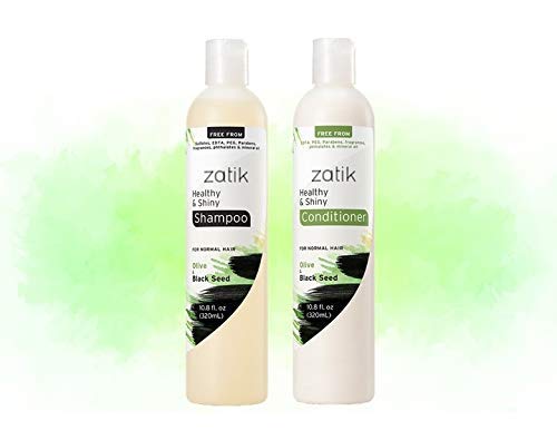 Zatik Naturals - Healthy and Shiny Conditioner with Olive and Black Seed, Vegan, Biodegradable, pH Balanced, FREE from EDTA, PEG, Parabens, fragrances, phthalates & mineral oil, 10.8 fl oz, 320ml