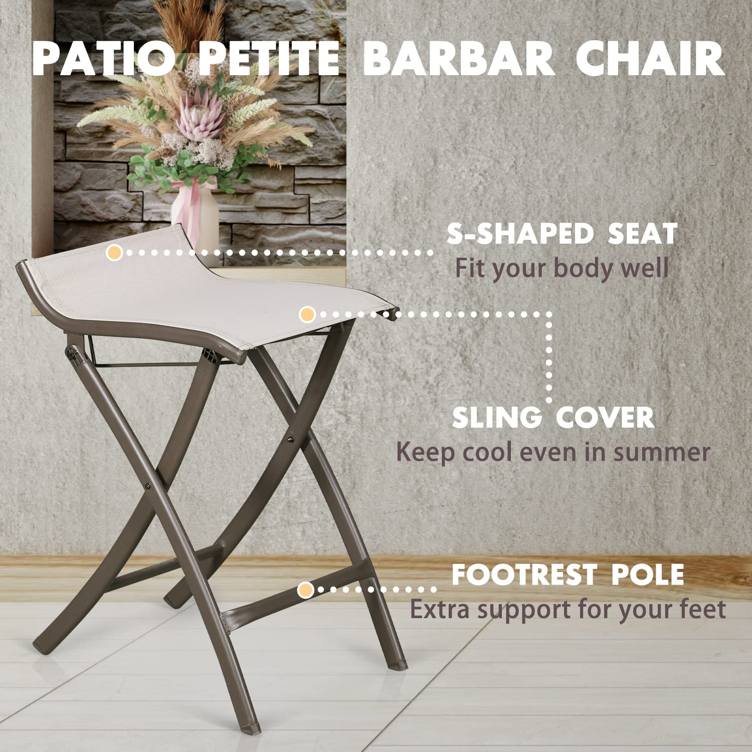 Aoodor Outdoor 2-Piece Bar High Patio Folding Chairs - All-Weather, Comfortable Design