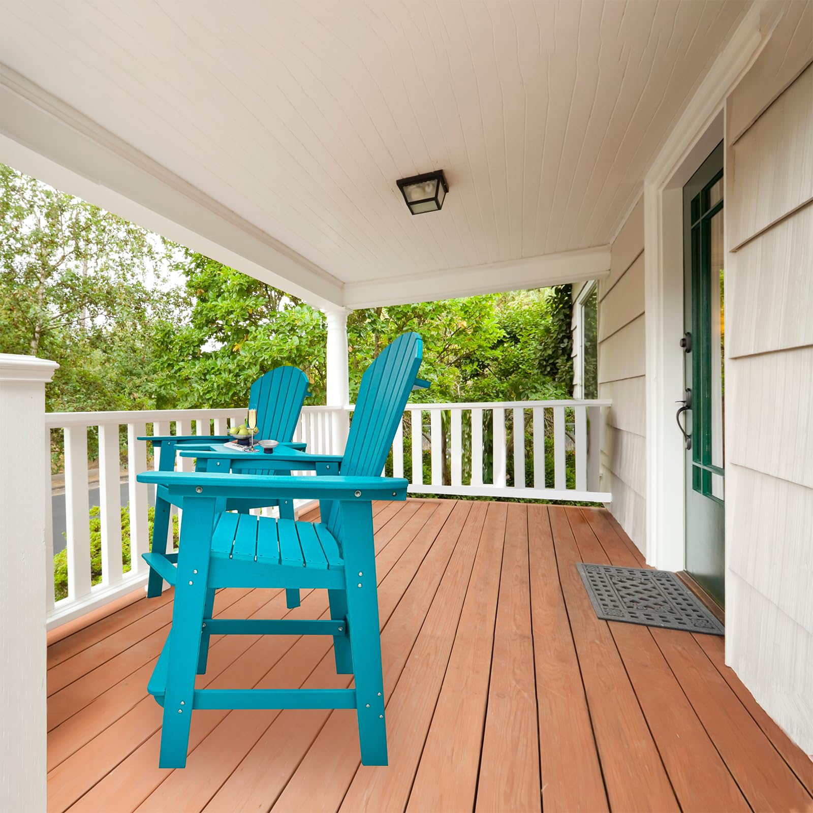 Aoorun 59''H Tall Adirondack Chairs, Balcony Chairs Set bar Height, Outdoor Chairs Set with Table (27.9" W x 51.9" H) - Blue