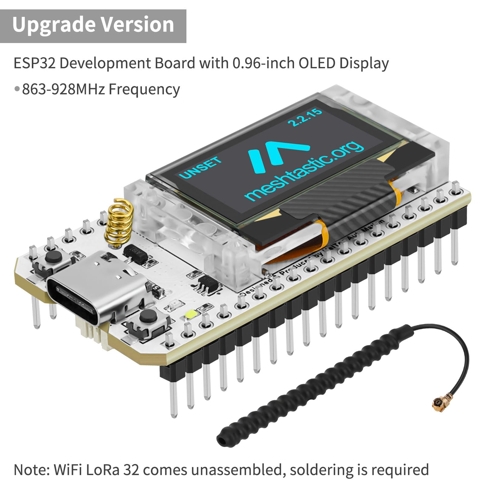 MakerFocus ESP32 LoRa V3 Development Board with 915 MHz Antenna Integrated WiFi Bluetooth SX1262 CP2102 0.96-inch OLED Display Type C for Meshtastic IoT Arduino Intelligent Scenes