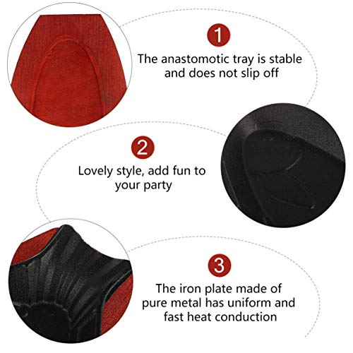 Angoily Small Cast Iron Skillet with Wooden Base, Creative Fish-Shaped Japanese Steak Plate Set for Restaurant Kitchen Cooking Pan Grilling Meats (12.18 X 5.5 X 0.98 inch)
