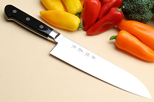 Yoshihiro High Speed Steel Santoku Multipurpose Chefs Knife (Black Pakkawood Handle) (7'' (180mm) & Saya)