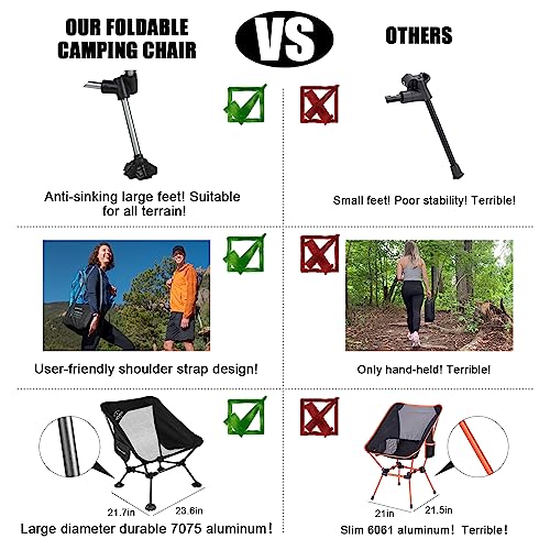 HOMFUL 2 Pack Widened Camping Chair Ultra Light Portable Folding Backpacking Chair with Side Pockets Breathable Mesh Structure Aluminum Frame with Carrying Bag for Outdoors,Camping,Hiking,Beach,Picnic