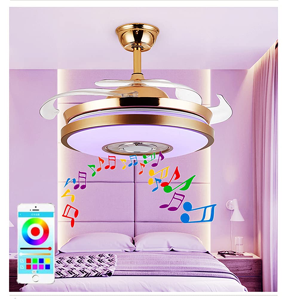 AFANQI 36" Modern Smart Bluetooth Music Player Ceiling Fan With Light, With Remote Control Dimmable 7 Colors 3 Speed Stealth Blade LED Silent Motor Ceiling Fans (36-style 2)