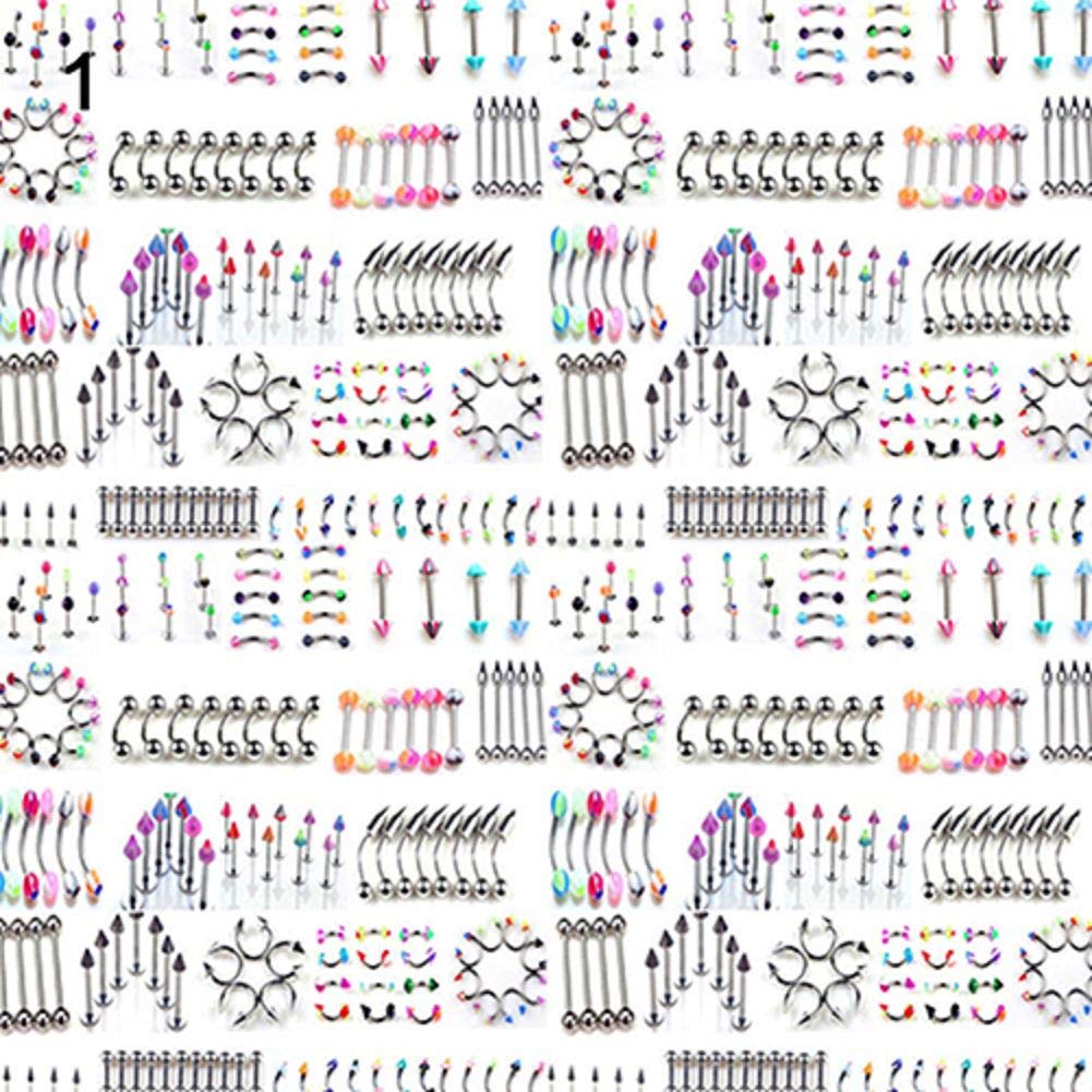 Academyus Fashion Unisex Multicolor Body Piercing Eyebrow Jewelry Belly Tongue Bar Ring - 105pcs Mixed Random Style