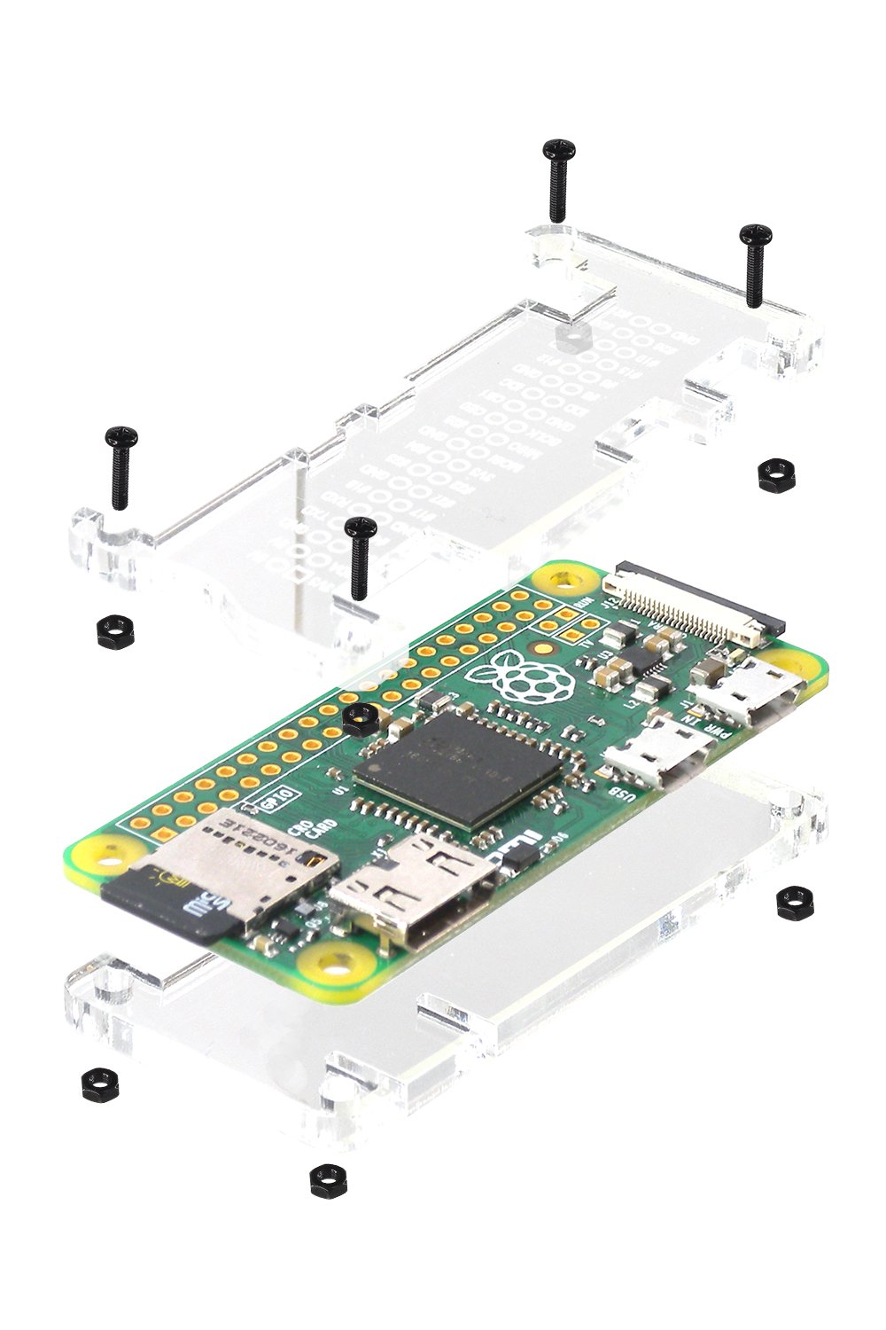 MakerSpot 8-in-1 Raspberry Pi Zero W Mega Pack (no PiZero Board) with 32GB Micro SD Card, 4-Port OTG USB Hub, Pin Headers, Mini HDMI Adapter, Transparent Acrylic Protector Cover Case & WiFi Dongle