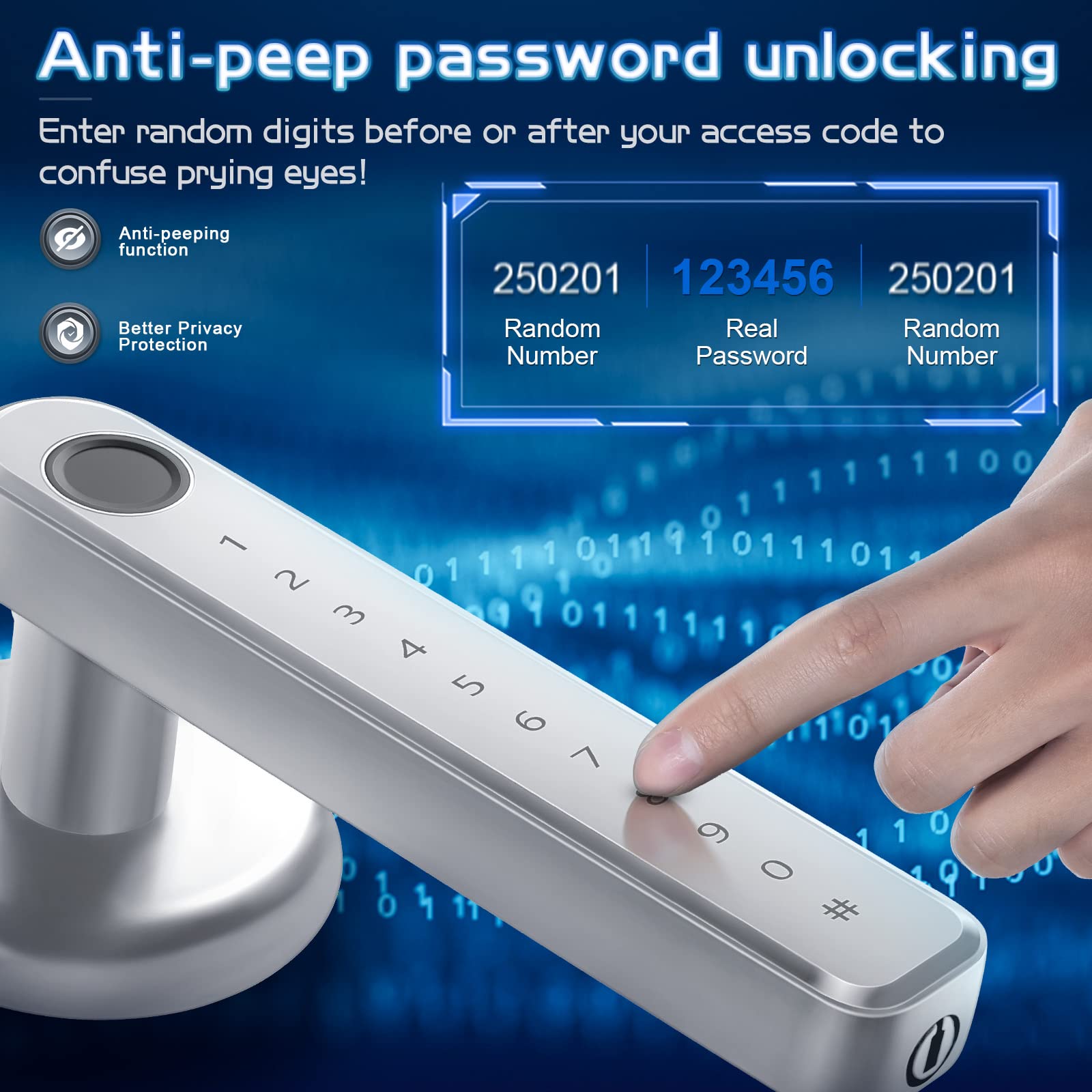 MILLIONHOME Fingerprint Door Lock Door Knob with Keypad Keyless Entry Door Lock with Handle for Home Hotel Office Apartment Bedroom Silver