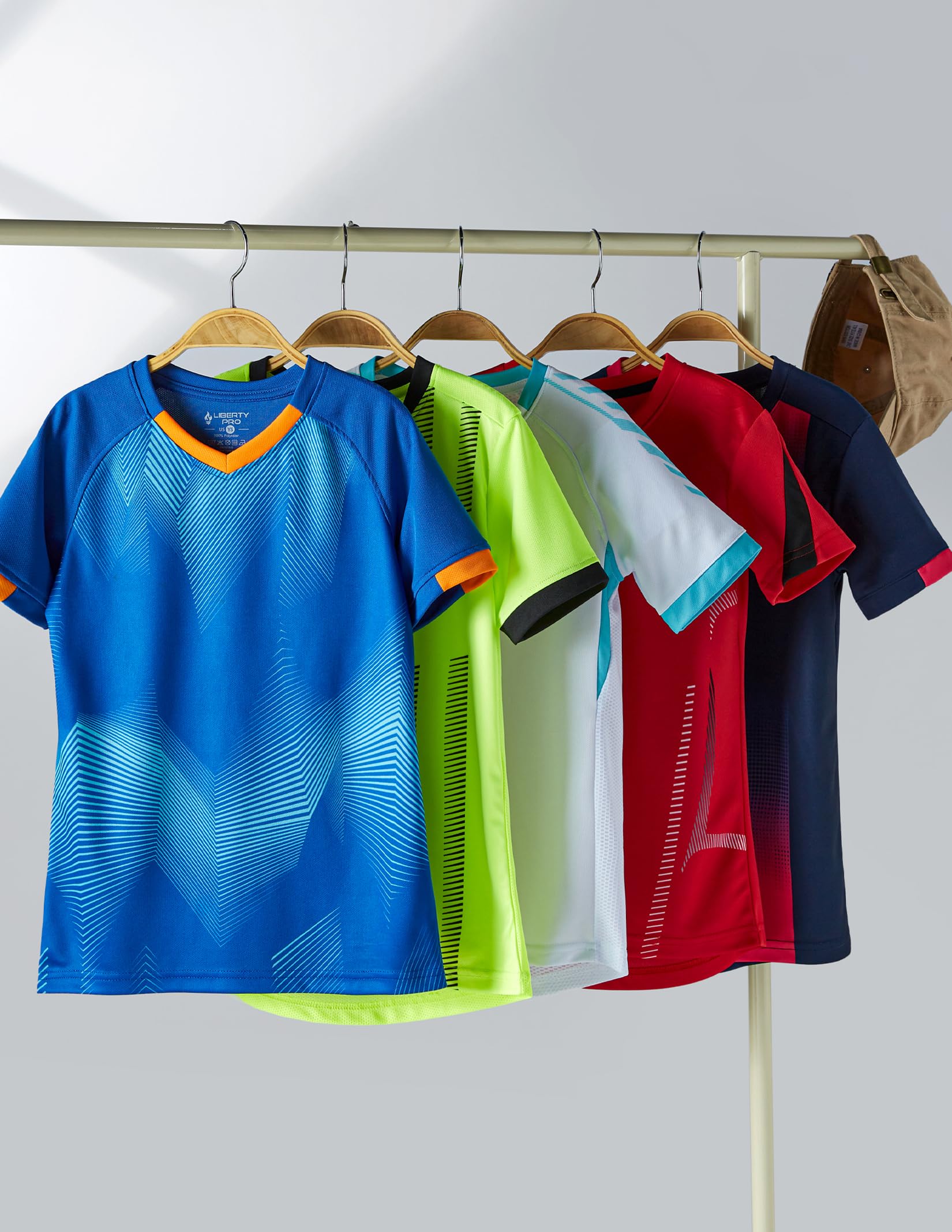 5 Pack Boys Athletic Shirts, Youth Activewear Dry Fit Tshirts for Kids, Short Sleeve Tees, Bulk Athletic Performance Clothing (Set 4, Large)