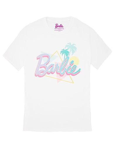 Barbie Women's Palm Tree T-Shirt | Iconic Brand | Fashionable White Top | Comfortable Retro Fit Movie Merchandise Gift - Large