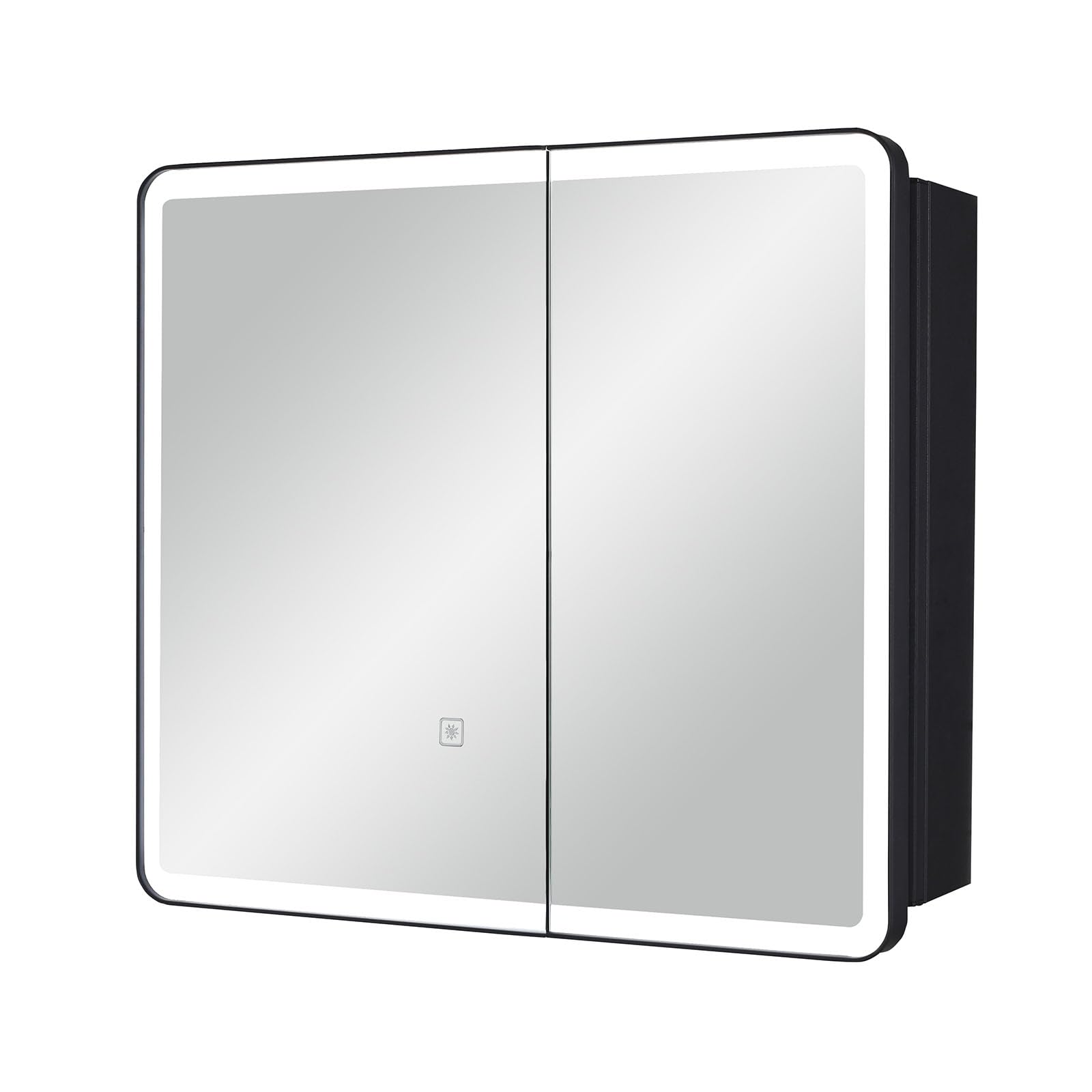 IDYLLOR LED Bathroom Medicine Cabinet with Round Corner Framed Mirror Door 22 x 20 inch, Recessed or Surface Mount, with Adjustable Glass Shelves Shelves