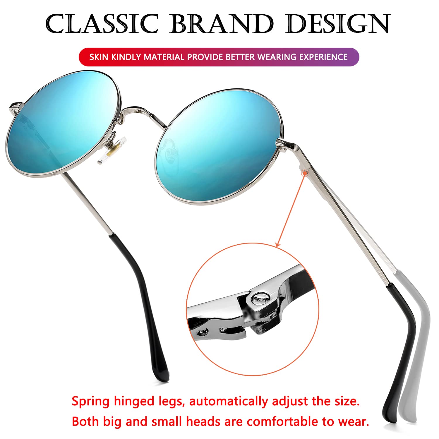 AIEYEZO Round Lennon Glasses Round Polarized Sunglasses for Women Men Small Circle Sunnies (Gold/Purple Mirrored + Silver/Blue Mirrored)