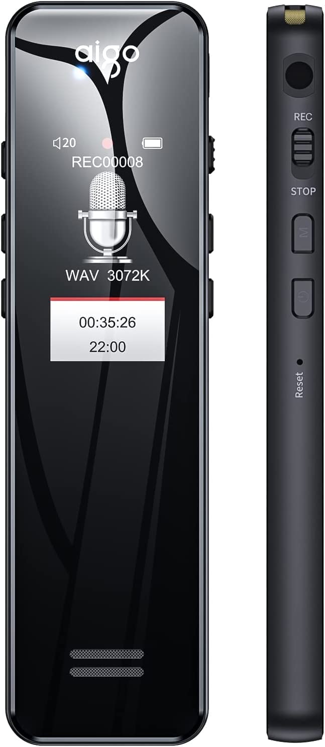 aigo 32GB Digital Voice Recorder 3072kbps one-Key Recording Password Protection 134 Hours Recording MP3 Player for Lectures Meetings Interviews