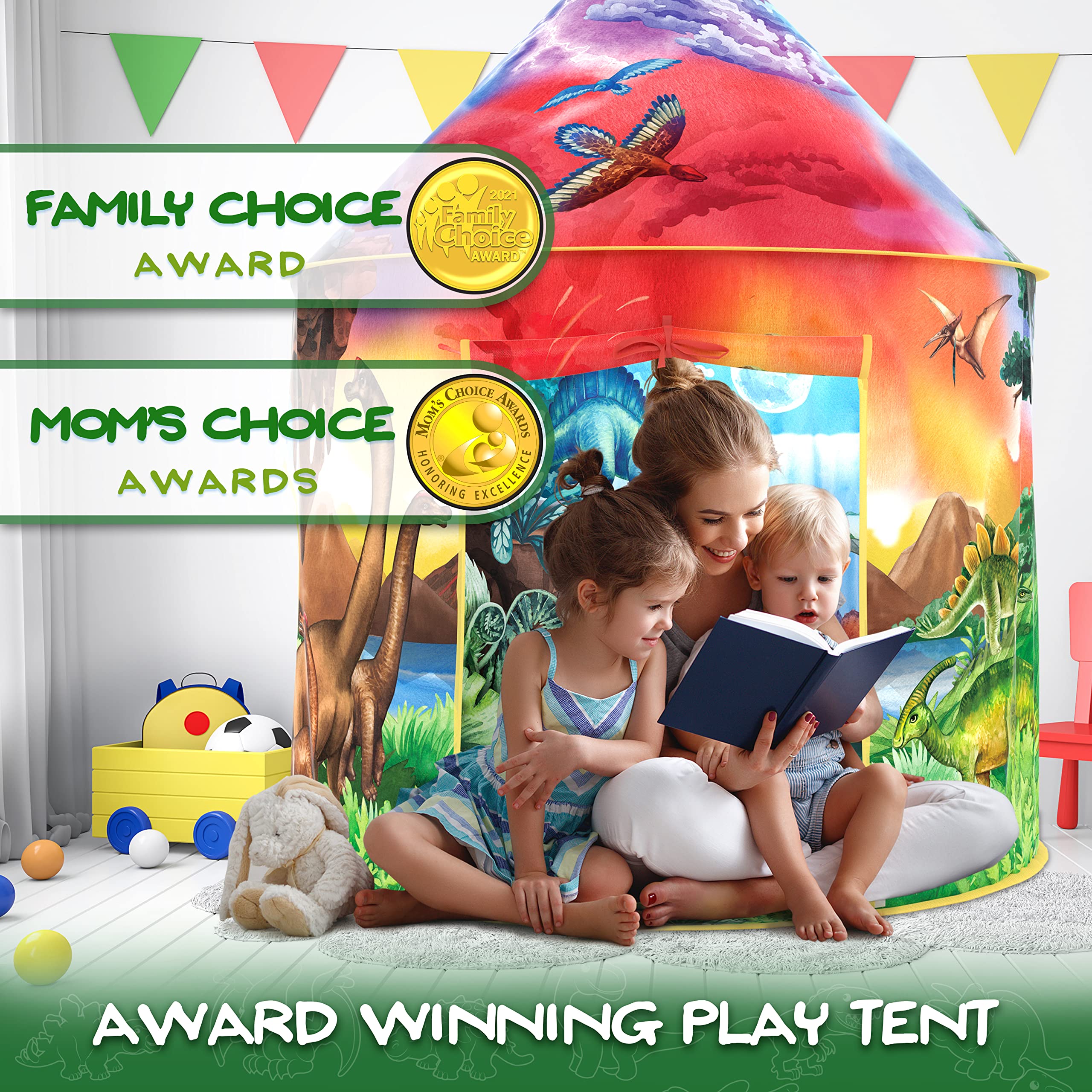 W&O Dinosaur Discovery Play Tent with Roar Button - Extraordinary Pop Up Tent for Boys & Girls - Perfect for Indoor & Outdoor Adventures