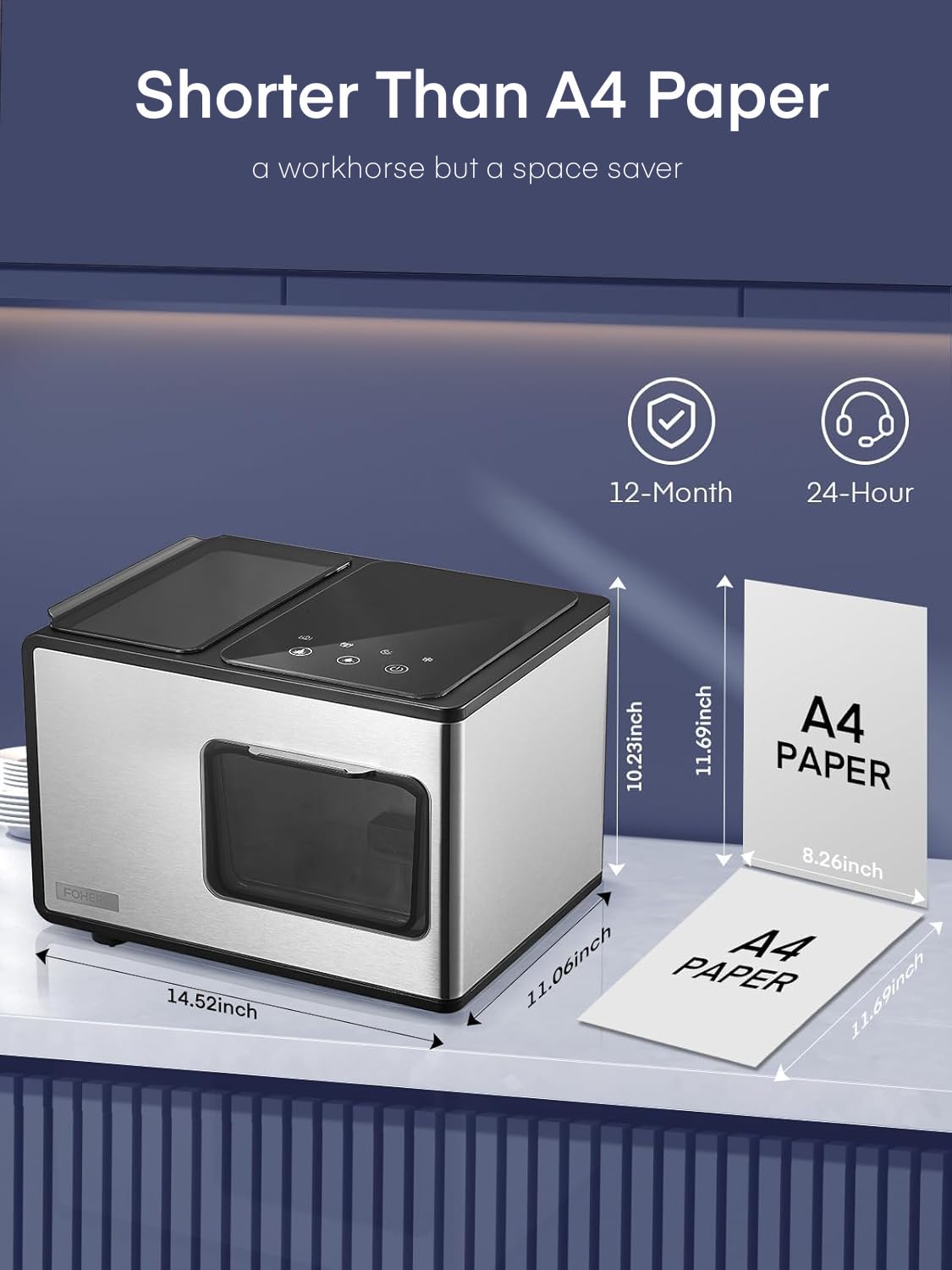 Nugget Ice Maker Countertop, 45lbs/24H, Pebble Ice Maker with Soft Chewable Ice, Self Cleaning Sonic Ice Machine, Stainless Steel, Touch Screen, Compact Design for Home Office Party - Silver